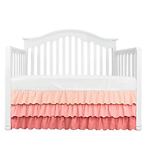 3 pcs Set Boho Floral Ruffle Baby Minky Blanket, Peach Floral Nursery Crib Skirt Set Baby Girl Crib Bedding (Coral)