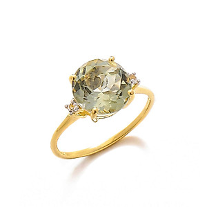 YoTreasure 3.10 Ct Green Amethyst Solid 14k Yellow Gold Ring Jewelry