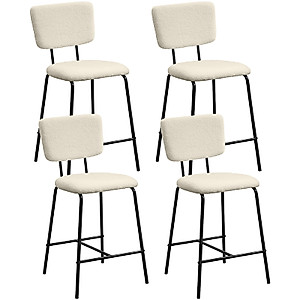 Bar Stools Set of 4 Counter Height Bar Stools : Upholstered Boucle Fabric Bar Stool for Kitchen Bistro Pub Armless Modern Bar Chair with Metal Base for Dining Room Kitchen Island