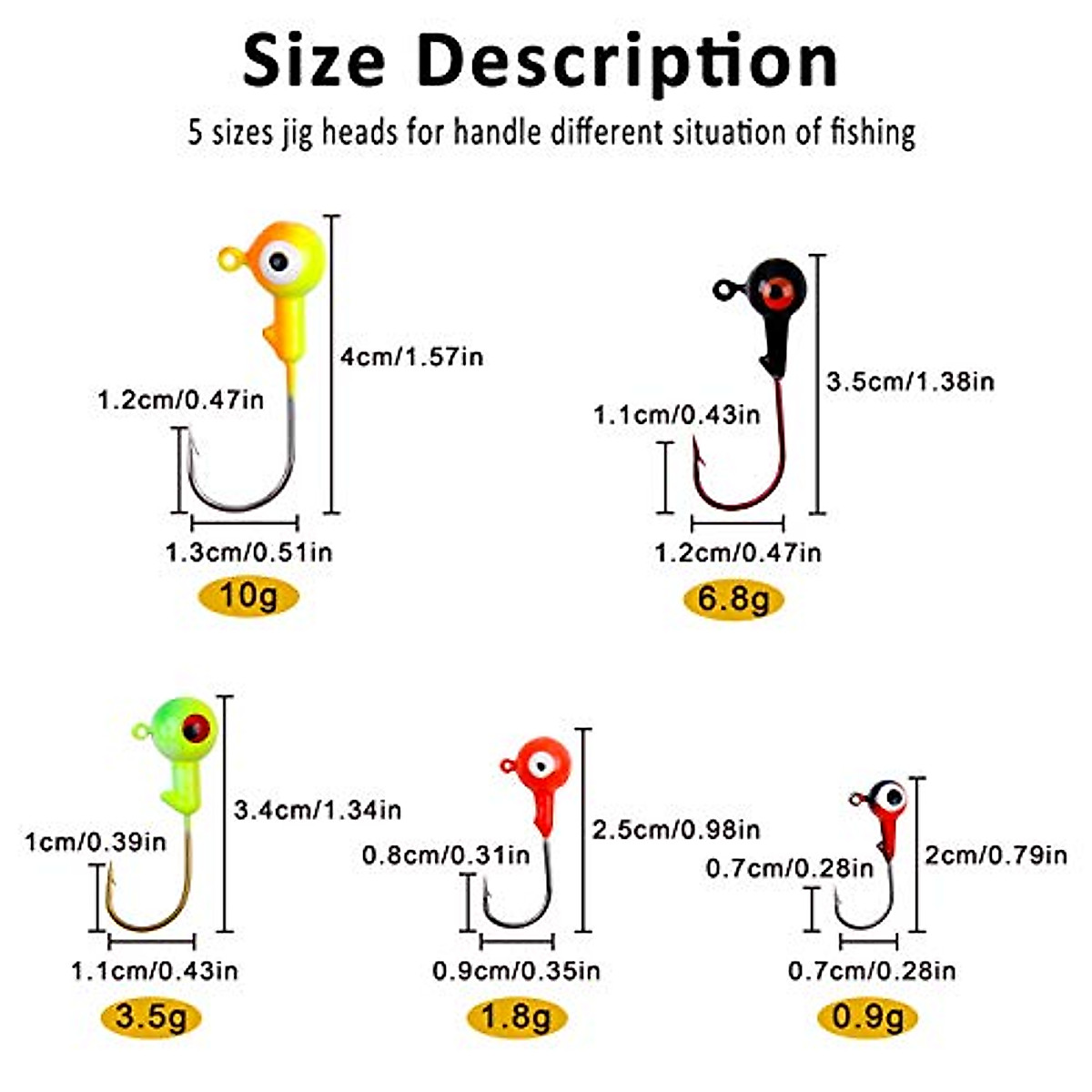 Fishing Jig Head Hooks Round Ball Head Fishing Jigs Hook Bass Lures Crappie Jig Heads for Trout Walleye Freshwater Saltwater Surf Fishing Jigs 1/32oz