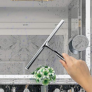 Ettori Shower Squeegee Clear Glass Wall Cleaner Stainless Steel with Suction Storage Hook -10'', Chrome