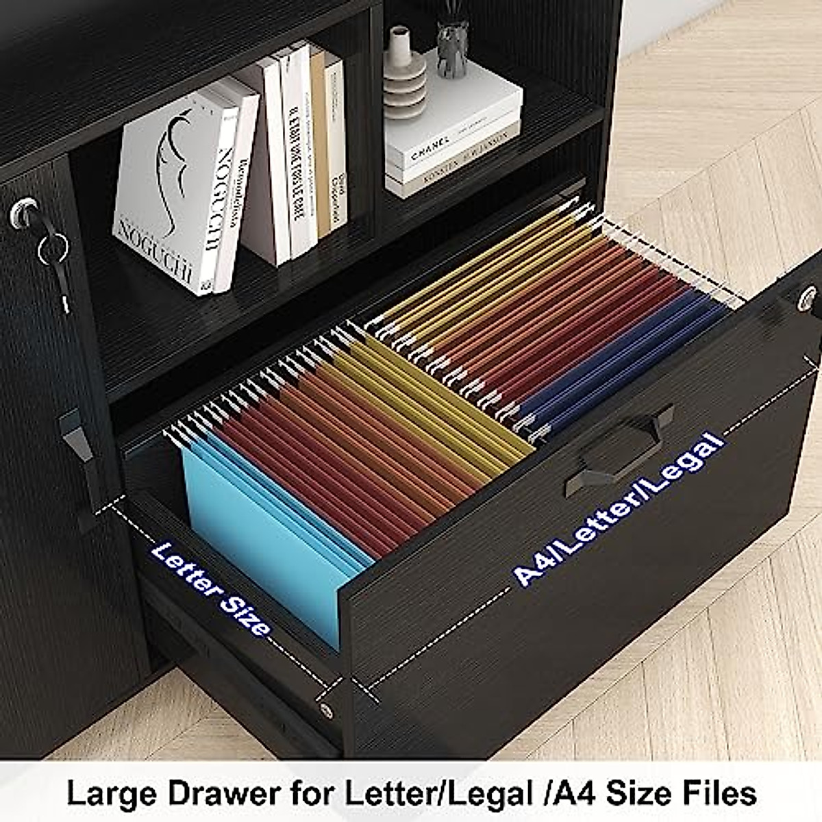 Tcpuolr Lateral File Cabinet with Charging Station, File Cabinet with Lock, Cabinets for Home Office, Mobile Filing Cabinet with Drawer, Printer Stand for A4, Letter Size and File Folders