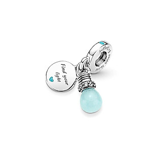 Lkwidi Glow-in-the-dark Lightbulb Double Dangle Charm 925 Sterling Silver Pendant,Jewelry Beads Gifts for Women Bracelet&Necklace