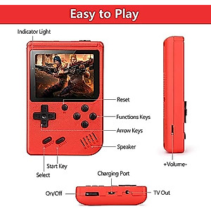 Retro Handheld Game Consoles, Portable Mini Video Game Console with 500 Classical FC Games, 3-Inch Color Screen Support for Connecting TV & Two Players (Red)