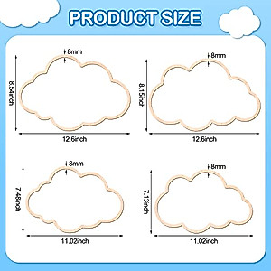 4 Pieces Cloud Wall Decor Boho Nursery Decor Wooden Sun Decor Baby Nursery Wall Decor Wooden Rainbow for Nursery Children Baby Kids Boys Girls Bedroom Decor (Cloud)