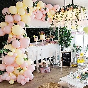 GIHOO Sunflower Lemon Yellow Balloon Garland Arch Kit 150pcs Lemonade Yellow Pink Macaron Pastel Balloons Eucalyptus Leaves Girls Birthday Sunflower Bee Theme Baby Shower Bachelorette Party Backdrop Decorations