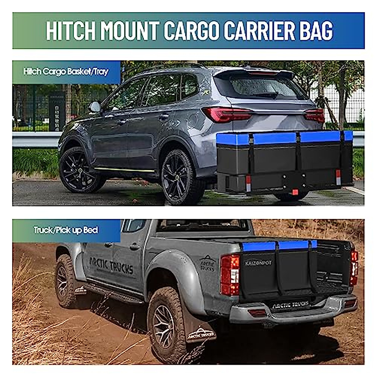 KAIZONPOT Hitch Cargo Carrier Bag Waterproof 16 Cubic Feet 58" x 19" x 24" Cargo Carrier Bag Waterproof Hitch Cargo Boxes with Luggage Lock Storage Bag