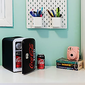 Coca cola Coke Zero 4L Cooler/Warmer w/ 12V DC and 110V AC Cords, 6 Can Portable Mini Fridge, Personal Travel Refrigerator for Snacks Lunch Drinks Cosmetics, Desk Home Office Dorm, Black