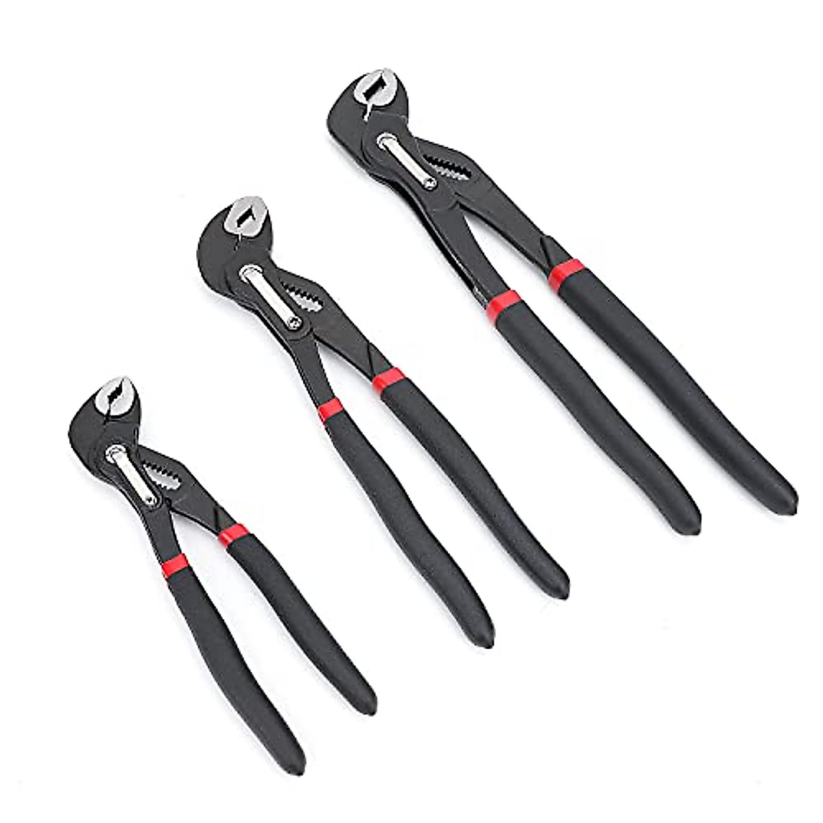 Amazon Basics 3-Piece Quick Release Groove Joint Pliers Set, Drop Forged Chrome Vanadium Steel, Includes 7-inch,10-inch, and 12-inch, Black