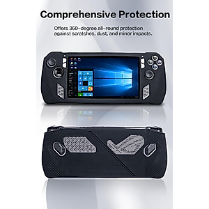 Silicone Case for ROG Ally, Protective Case for ROG Ally with Tempered Glass Screen Protectors, Dust-Proof Net, Joystick Protectors and 3.1 Adapter - Black