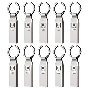 MOSDART Waterproof 16GB USB2.0 Flash Drive, FAT32 Metal Memory Stick with Keychain, for System Back, Data Storage, Silver(Pack of 10)