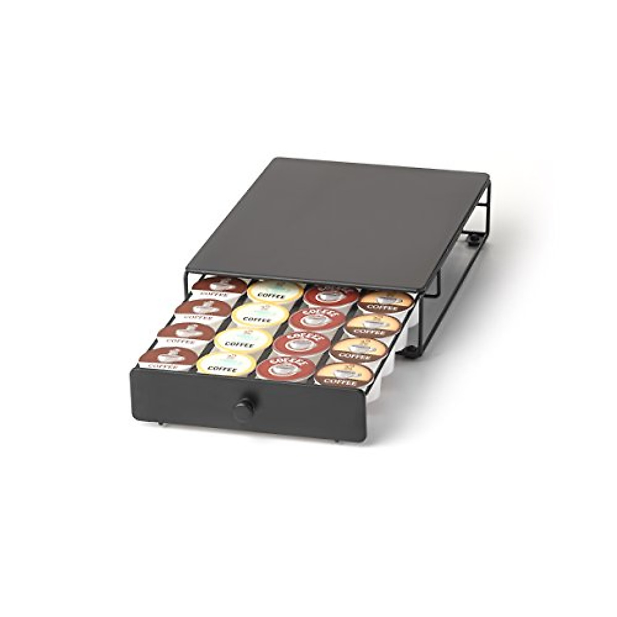 Nifty Coffee Pod Mini Drawer – Black Finish, Compatible with K-Cups, 24 Pod Pack Holder, Non-Rolling, Under Coffee Pot Storage, Sliding Drawer, Home Kitchen Counter Organizer