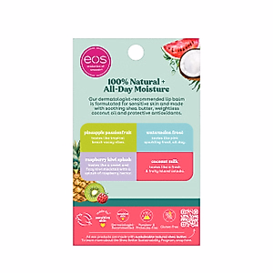 eos 100% Natural Lip Balms- Coconut Milk, Pineapple Passionfruit, Watermelon Frosé & Raspberry Kiwi Splash, All-Day Moisture Lip Care, 0.14 oz, 4-Pack
