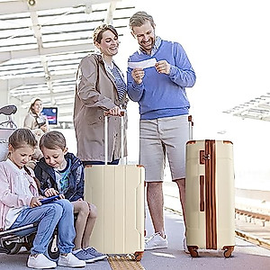 Merax Suitcases With Wheels Hardside Luggage Sets 3 Piece, Expandable And Lightweight, Travel Suitcases For Woman And Man (White Brown)