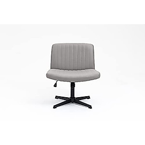 Armless Office Chair No Wheels with Thickened Cushion, Height Adjustable Swivel Ergonomic Computer Task Chair, Mid Back PU-Padded Bedroom Vanity Chair, Home Office Desk Chair - Grey Leather
