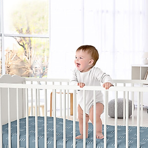 Sweet Jojo Designs Dark Blue Boho Mudcloth Boy or Girl Fitted Crib Sheet Baby Toddler Bed Nursery - Slate Blue and White Bohemian Woodland Tribal Southwest Mud Cloth Hatch Gender Neutral Triple Line