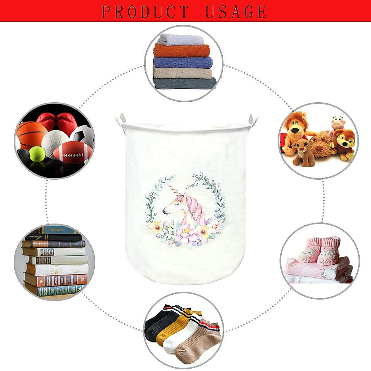 SDAIGC Collapsible Unicorn Laundry Basket, Blondie Canvas Waterproof Round Storage Hamper, Clothes Toys Organizer Basket, Cute Kids Gift Basket (Art Unicorn)