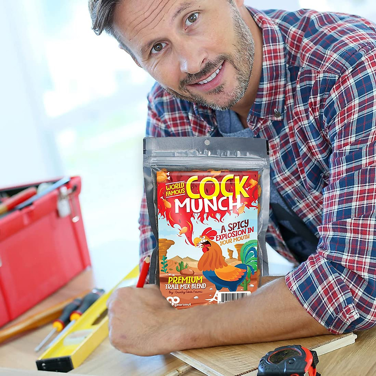 Cock Munch Spicy Trail Mix - Funny rooster and flames design - Edible gifts for men - Spicy mix, Made in the USA