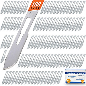 Pack of 100 Surgical Blades 10 Disposable Scalpel Blades, Size 10 Scalpel Blades for Surgical Knife Scalpel handle, High Carbon Steel Dermablade Surgical Blades. Individually Wrapped 10 Blade, Sterile