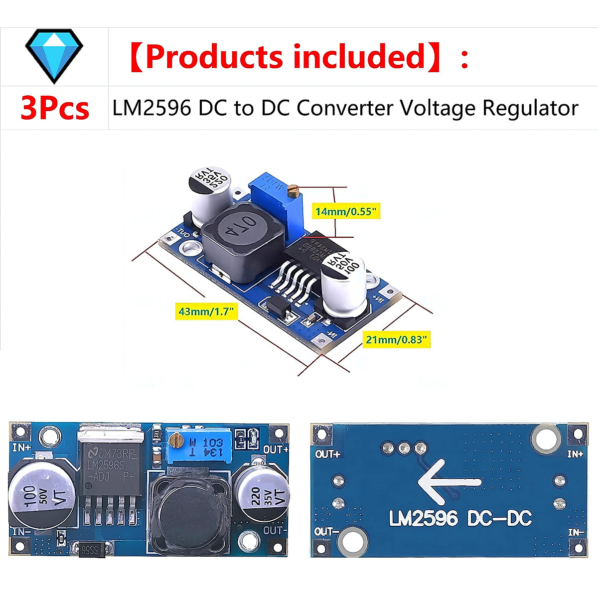 WWZMDiB LM2596 Voltage Regulator DC to DC Converter 3.2-35V to 1.25-30V Buck Converter (3Pcs)