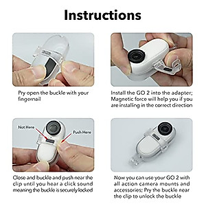 SYMIK Magnetic Action Mount Adapters Bundle (4 Pack) Accessory for Insta360 GO 2 Action Camera; Extreme Action Ready Design; Magnetic & Buckle Clip Dual Fasteners Enable High Intensity Action Mounting