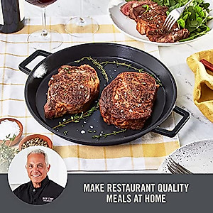 DASH Zakarian 13" Nonstick Cast Iron Frying Pan, Dual Handle Skillet with Titanium Ceramic Coating, Black