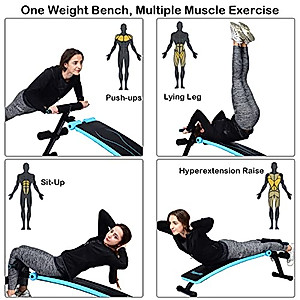 Goplus Sit Up Bench Adjustable, Foldable Abdominal Training Workout Slant Bench, Decline Curved Ab Bench with 4 Adjustable Height Settings (Blue)