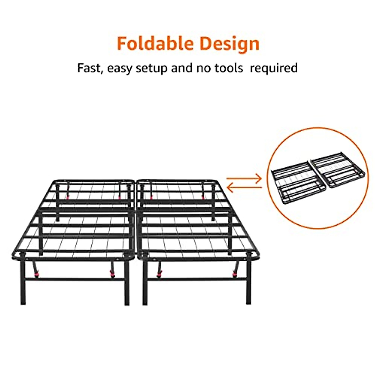 Amazon Basics Foldable Metal Platform Bed Frame with Tool Free Setup, 14 Inches High, Sturdy Steel Frame, No Box Spring Needed, King, Black