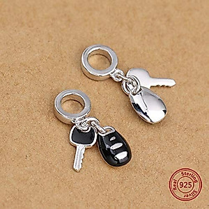 Bolenvi Black Enamel Car Keys Sports Vehicle Driver 925 Sterling Silver Charm Bead Pendant for Pandora & Similar Charm Bracelets or Necklaces
