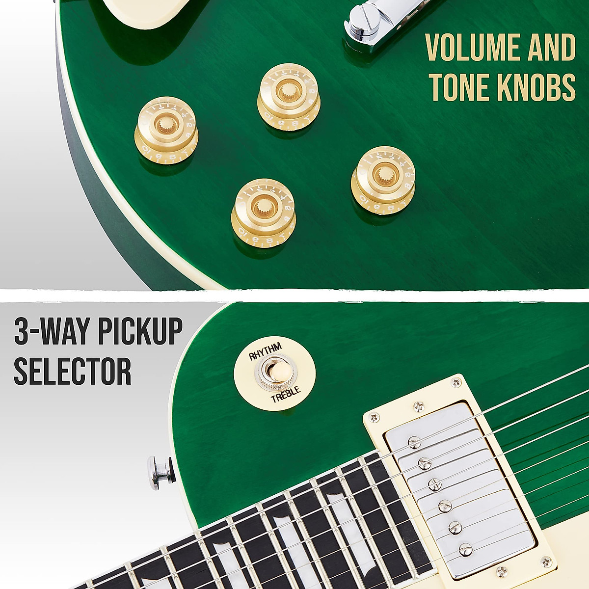 LyxPro 39” Left Hand SB Series Electric Guitar, LP Style for Beginner, Intermediate & Pro Players Solid Body Guitar, Bonus 2-Pack of Picks, Mahogany Wood, Volume/Tone Controls, 3-Way Pickup - Green