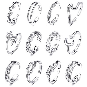KOHOTA 12PCS 18K Gold Plated Adjustable Toe Rings for women Summer Beach Open Toe Rings Set Flower Arrow Tail Pinky Band Rings Barefoot Foot Jewelry