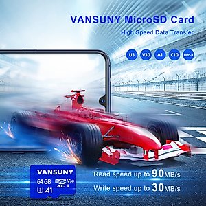 Vansuny Micro SD Card 64GB 3 Pack microSDXC Memory Card with SD Adapter A1 App Performance V30 4K Video Recording C10 U3 Micro SD for Phone, Security Camera, Dash Cam, Action Camera