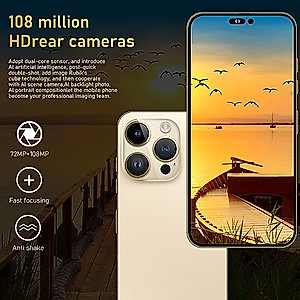 i15Ultra Cheap Unlocked Smartphone, 7.3Inch Original Incell HD Capsule Screen, 16GB RAM 1TB ROM, 5G Global Version Mobile Phones for Outdoor Adventure,Gold-1TB