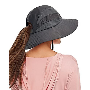 FURTALK Sun Hats for Women Wide Brim UPF 50+ Sun Hat with Ponytail Hole for Women Outdoor Summer Hiking Hat Dark Grey