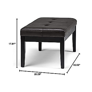 SIMPLIHOME Lacey 43 inch Wide Rectangle Ottoman Bench Distressed Black Tufted Footrest Stool, Faux Leather for Living Room, Bedroom, Contemporary Modern
