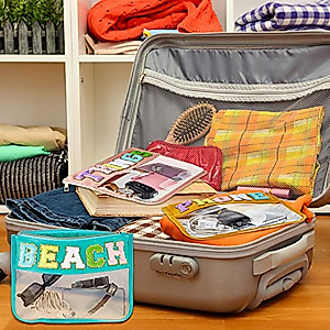 3 Pcs Chenille Letter Clear Zipper Pouch for Travel Waterproof Cosmetic Pouch Clear Snack Bags Nylon Travel Gym Beach Bag Multipurpose Makeup Bag for Women Girl (Candy Color, Beach, Phone, Things)