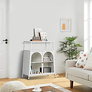 WWZGGO White Corner Metal Buffet Cabinet with 4 - Tier Storage 33 X 27 inch bar Sideboard