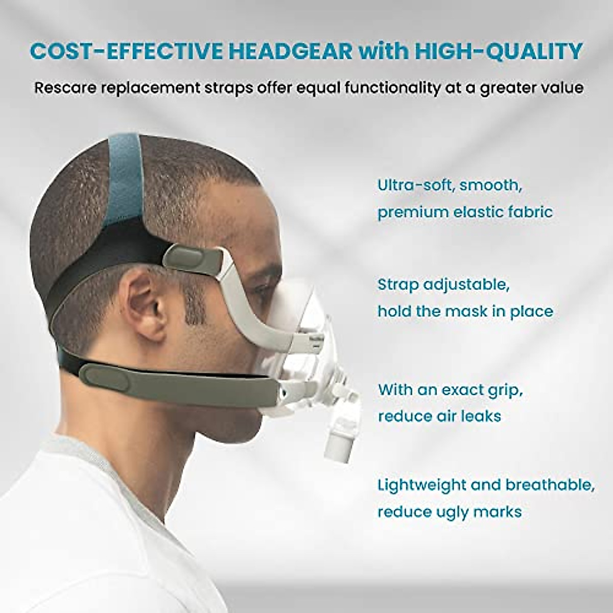 Headgear Replacement 2Packs Compatible with AirFit/AirTouch F20 Full-face Mask, 2Packs Elasticity Premium Nylon Soft Headgears+2Pairs Features Magnetic Clips+2Pieces Hose Hanger