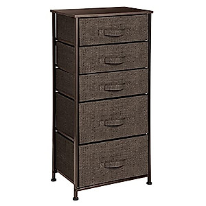 mDesign Storage Dresser Furniture Unit - Tall Standing Organizer Tower for Bedroom, Office, Living Room, and Closet - 5 Drawer Removable Fabric Bins - Espresso Brown
