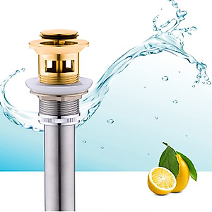 GULICA Vessel Sink Drain, Bathroom Sink Drain Stopper With Overflow, Vessel Pop up Drain Stopper Brushed Gold
