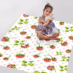 Strawberry Flower Blanket Cozy Soft Lightweight Flannel Throw Blanket for Bed Sofa Travel All Season Pets 40"x30"