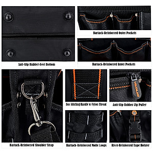 19-POCKETS Tool tote, Tool bag organizer, Electrician tool bag, HVAC tool bag, Tool caddy, Tool bags for electricians, Tool tote bag w/socket organizer tool boxes, Electrical and maintenance tool bag