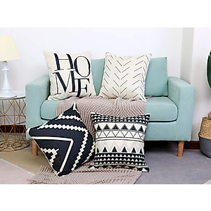 Set of 4Throw Pillow Covers Decorative 20x20 Inch for Couch, Large Black and White Square Outdoor Accent Pillows Cover Case for Bed Cushion and Living Room Farmhouse Decoration (Black0150)