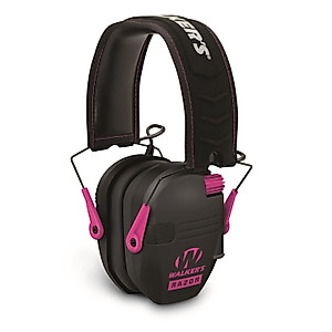 Walker’s Razor Slim Electronic Shooting Muff (Black-Pink) Bundle with Walkie Talkie, OTG Shooting Glasses, and Cleaning Cloth (4 Items)