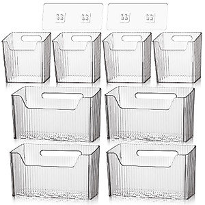 SiliFine 8 Pcs Storage Organizer Bins Wall Mounted Organizer Basket Plastic Cabinet Door Organizer Stackable Hanging Baskets for Organizing for Wall Refrigerator Kitchen Bathroom Pantry (Clear,3.94'')