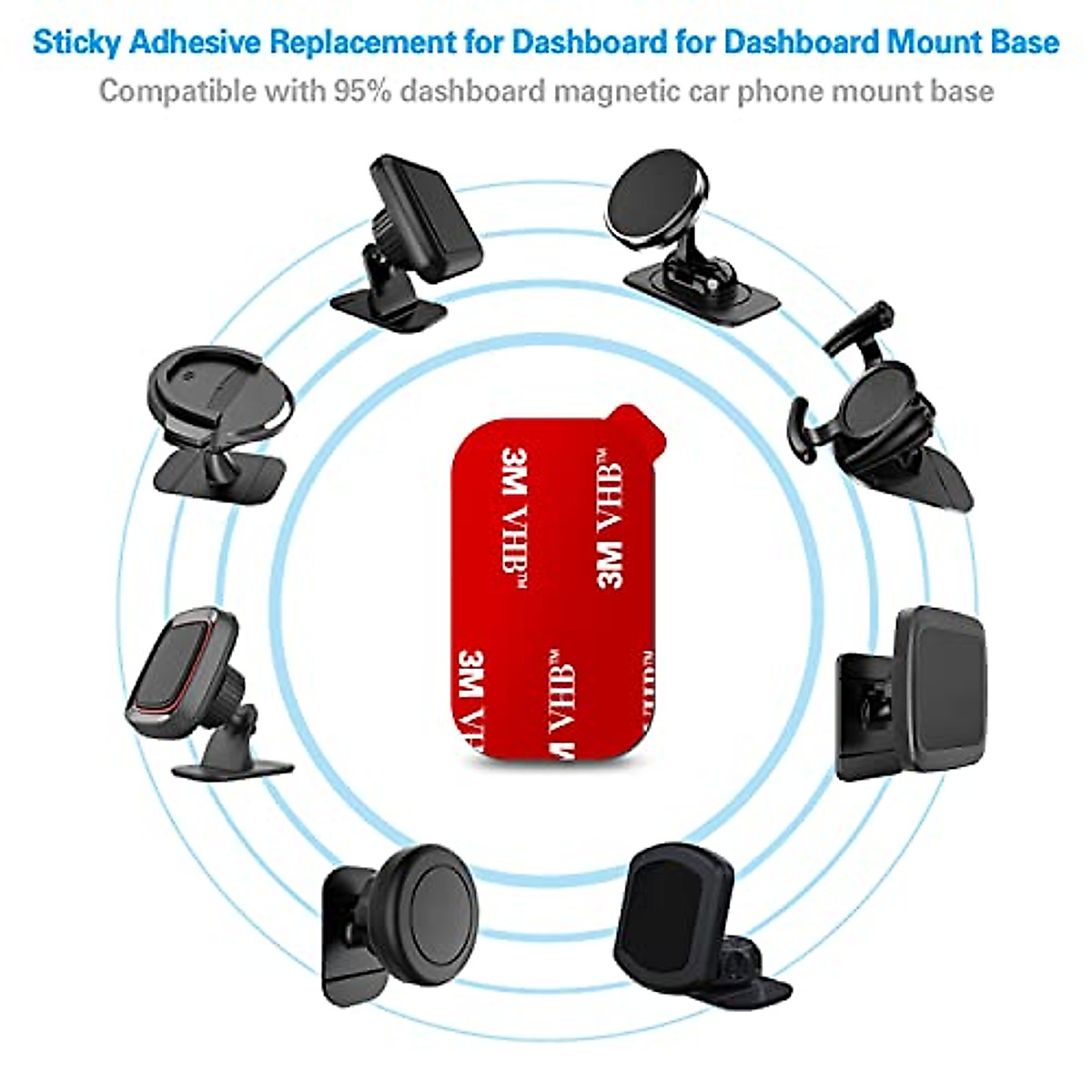 pop-tech Sticky Adhesive Pad Replacement for Car Dashboard Magnetic Phone Mount Base, 8pcs 3M VHB Double Sided Sticker Heat Resistance Tape for Magnet Cellphone Holder & Windshield Dash Cam