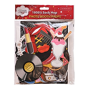 50s Photo Booth Props - 41-pc Photo Booth Kit with 8 x 10-Inch Sign, 60 Adhesive Pads, 45 Sticks - Sock Hop Party Decorations - Fifties Theme Photo Booth Props