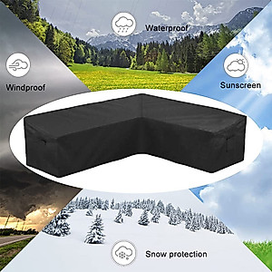 Skyour Patio Furniture Sectional Couch Sofa Cover Weatherproof Heavy Duty 420D Oxford Outdoor V Shaped Sectional Garden Rattan Corner Sofa Furniture Protector Covers Black (V-Shape: 117x117in)