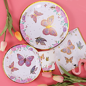 Atonofun Butterfly Birthday Party Supplies, Butterfly Party Plates, Cups, Napkins and Cutlery, Butterfly Party Decorations for Baby Shower, Birthday, Butterfly Fairy Themed Parties Serves 24