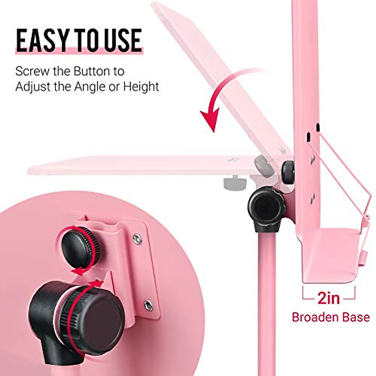 CAHAYA Sheet Music Stand & Tabletop Music Stand Solid Back with Carrying Bag for Books Notes Laptop Tablet Pink CY0194